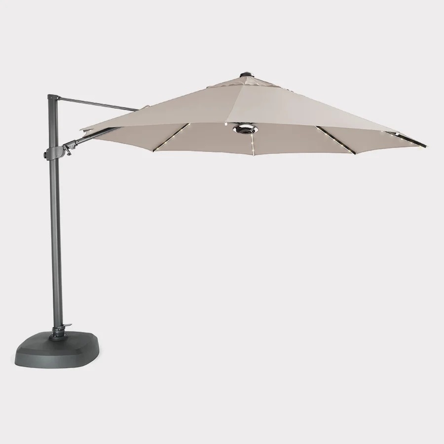 3.5M Free Arm Led Parasol Natural With Bt Speaker - St Peters Garden Centre