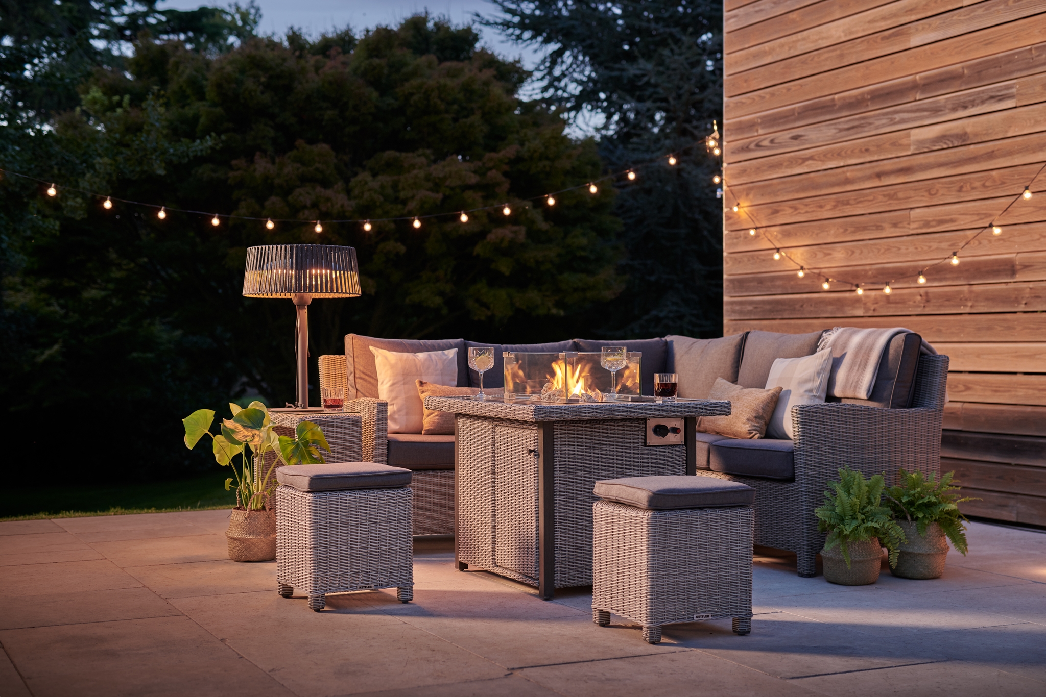 Kettler Palma Mini White Wash with Fire Pit Table - St Peters Garden Centre